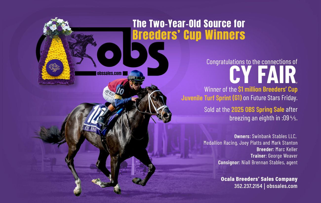 OBS Grad Cy Fair Becomes Second Filly to Win Breeders’ Cup Juvenile ...